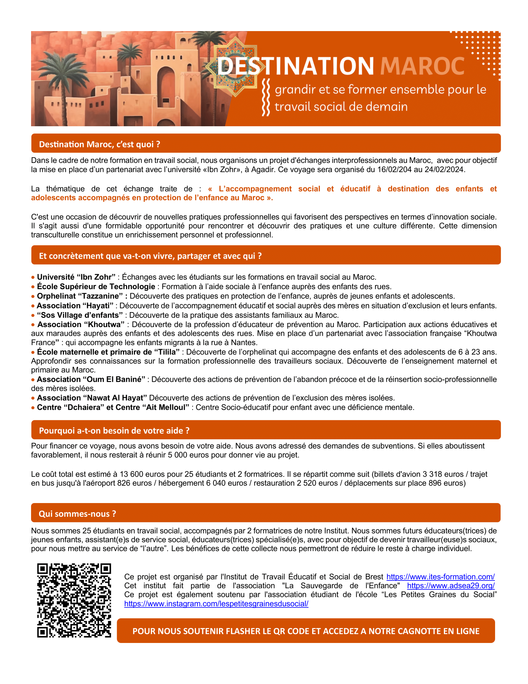 Destination Maroc - Institut de formation au Travail Educatif et Social